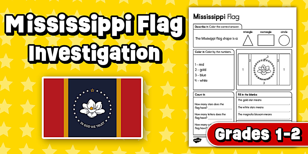 Mississippi Flag Investigation Worksheet for 1st-2nd Grade