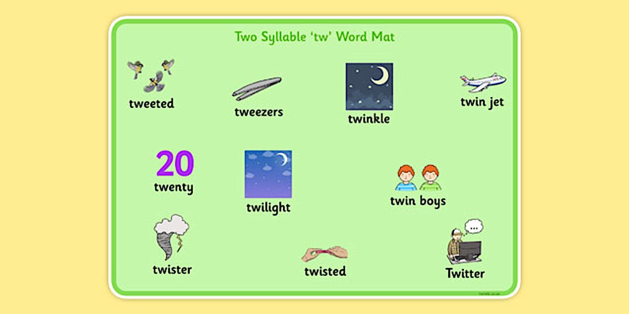 Dyslexic Two Syllable TW Word Mat (teacher made) - Twinkl
