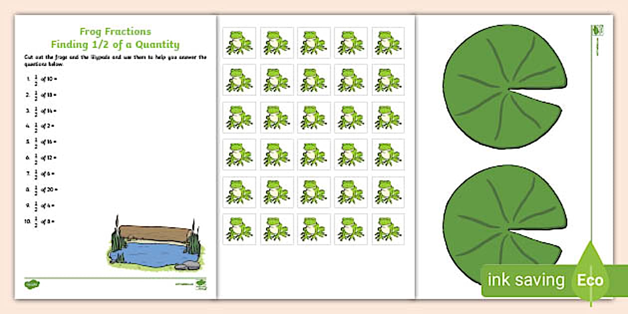 Frog Fractions Finding a Half of a Quantity Worksheet / Worksheet