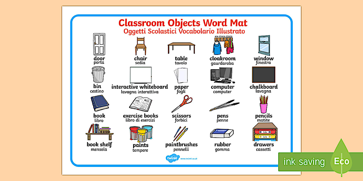 Classroom Objects with Italian Translation (teacher made)
