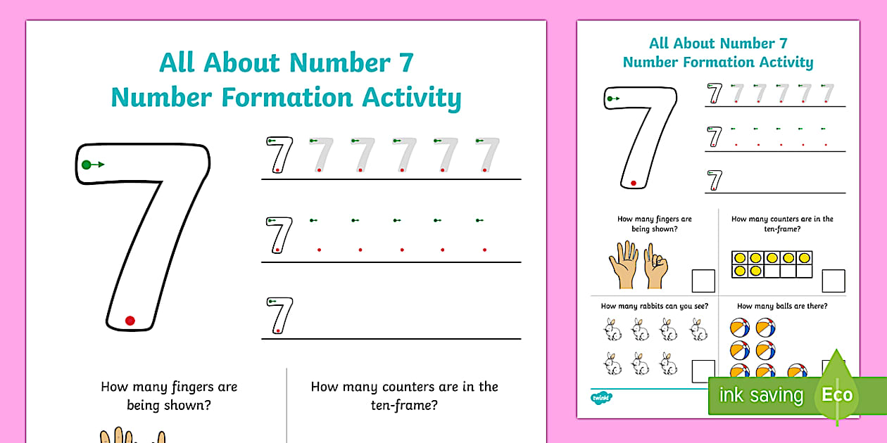 All About Number 7 Number Formation Worksheet (teacher made)