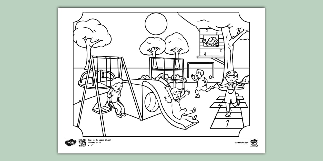 Editable At the Park Colouring Page (teacher made) - Twinkl