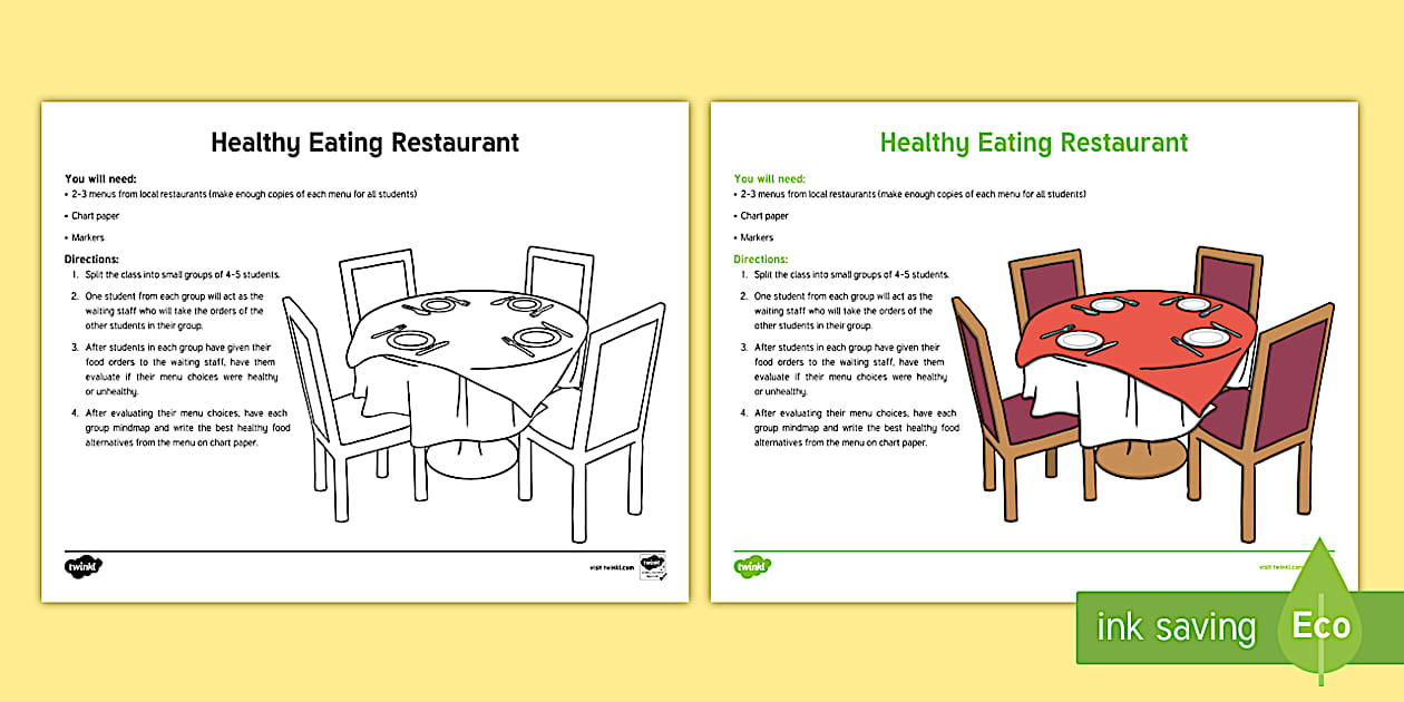 Healthy Eating at a Restaurant Worksheet