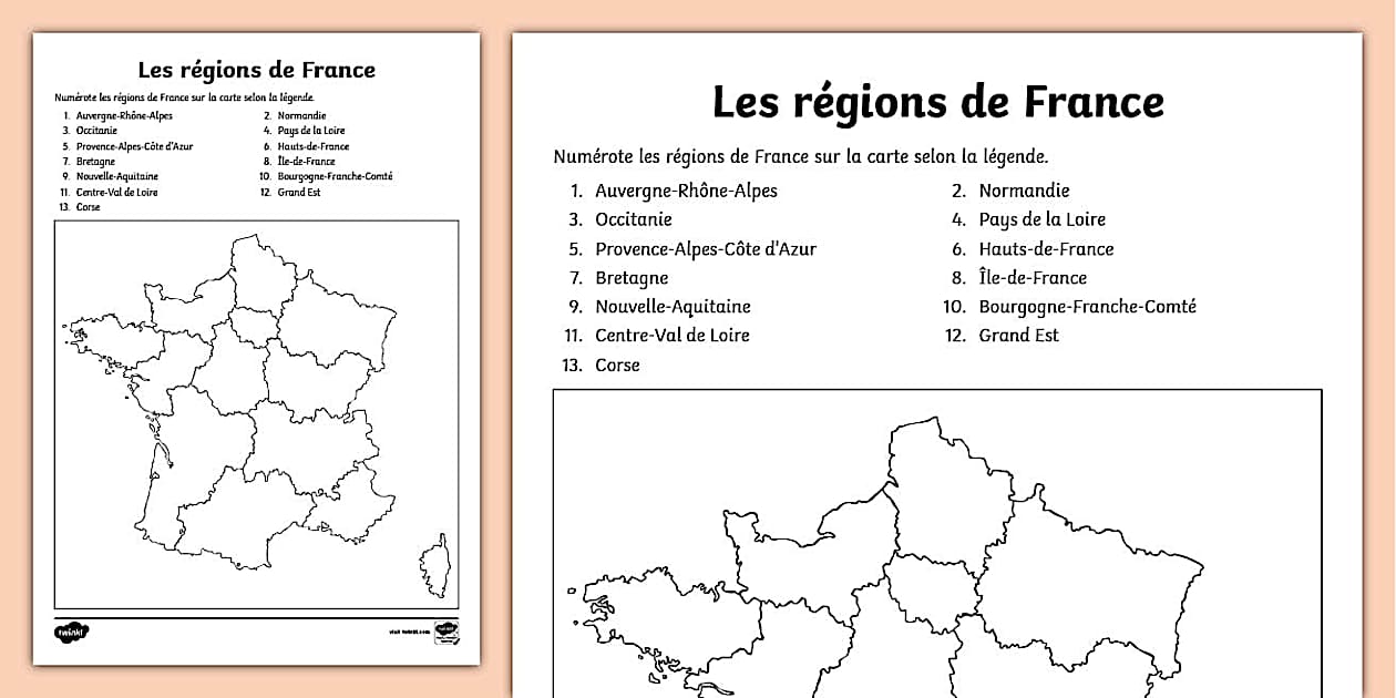 Les régions de France - Carte - Cycle 2 - Cycle 3 - Twinkl