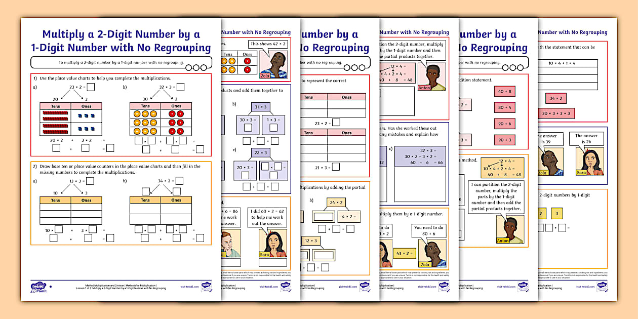 👉 Multiply a 2-Digit Number by a 1-Digit Number with No Regrouping Maths
