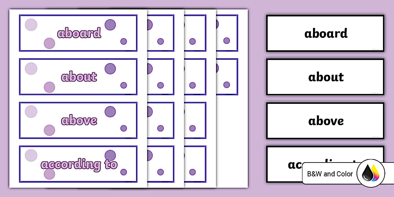 Prepositions Flash Cards for 3rd-5th Grade (Teacher-Made)
