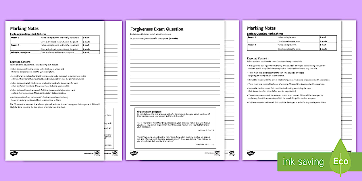 Religion, Peace and Conflict: Exam Questions Pack - Twinkl