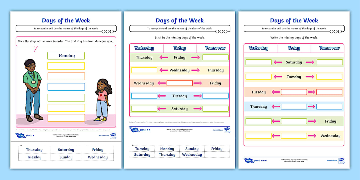 👉 Days of the Week Differentiated Maths Worksheets