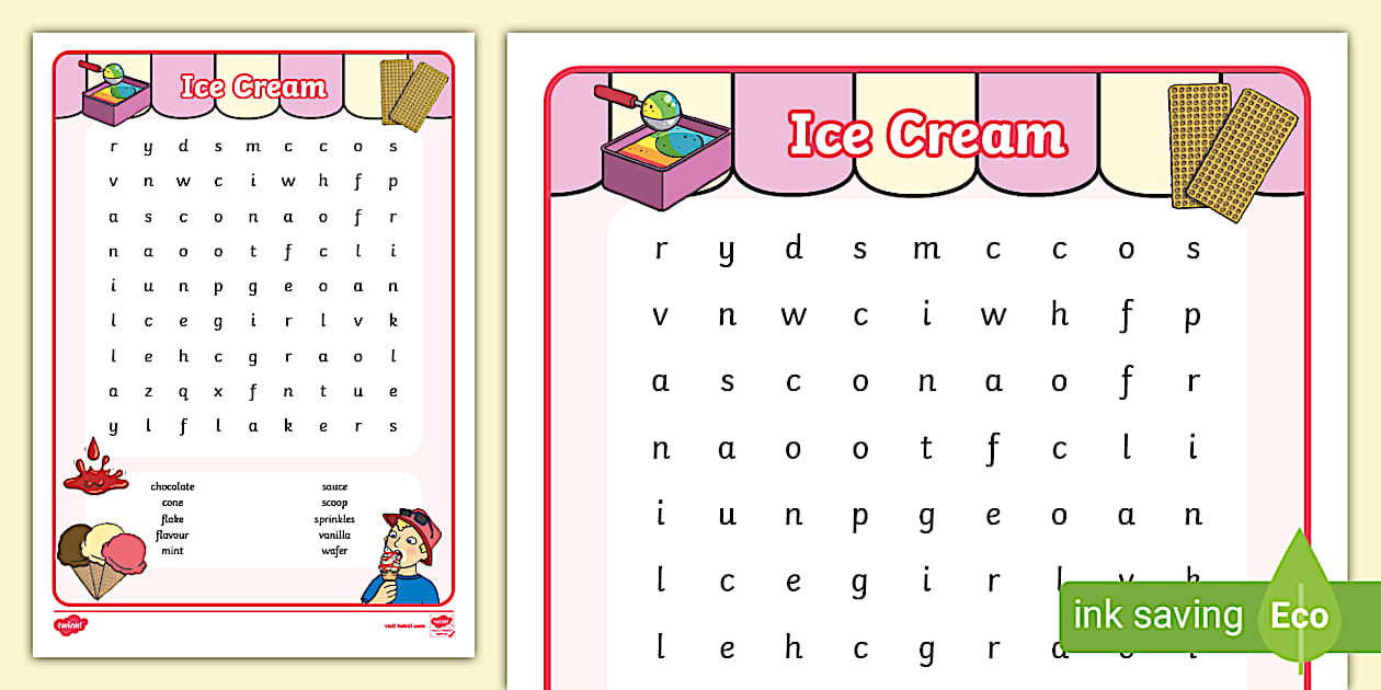 Ice Cream Word Search (teacher made) - Twinkl
