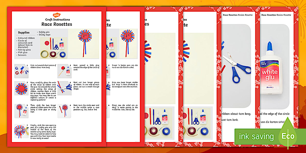 Race Rosettes Craft Instructions English/Afrikaans - Twinkl