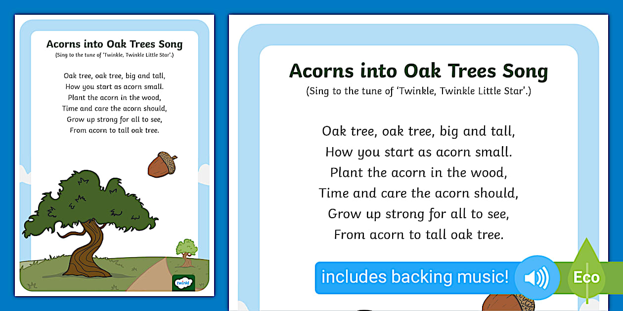 Black and White Acorns into Oak Trees Song - Twinkl