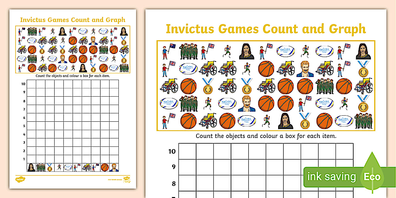 Black and White Invictus Games Count and Graph Worksheet