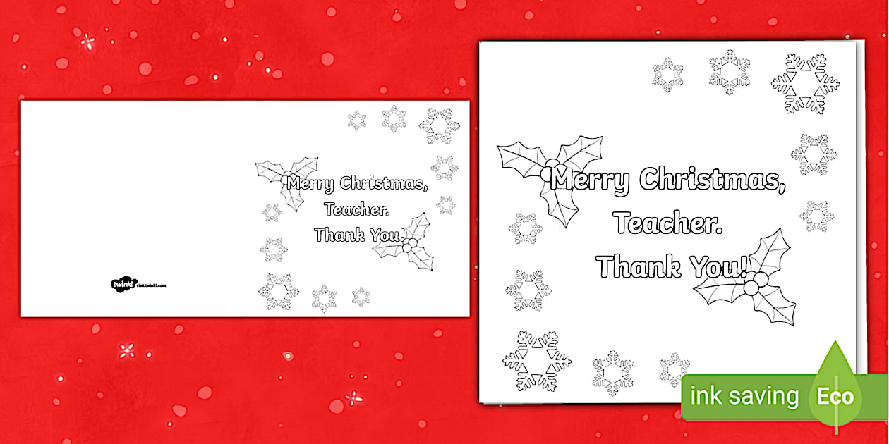 'Merry Christmas, Teacher!' Colouring Christmas Card