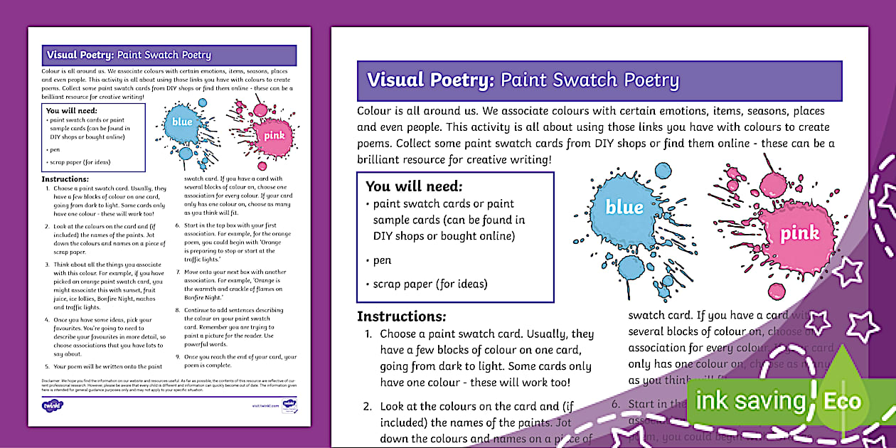 Visual Poetry: Paint Swatch Poetry (teacher made) - Twinkl