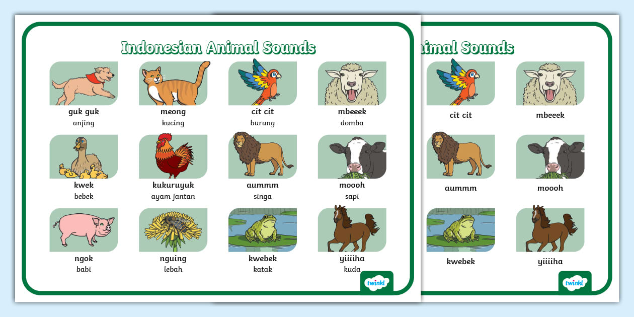 Animal Sounds Word Mat - Indonesian (teacher made) - Twinkl