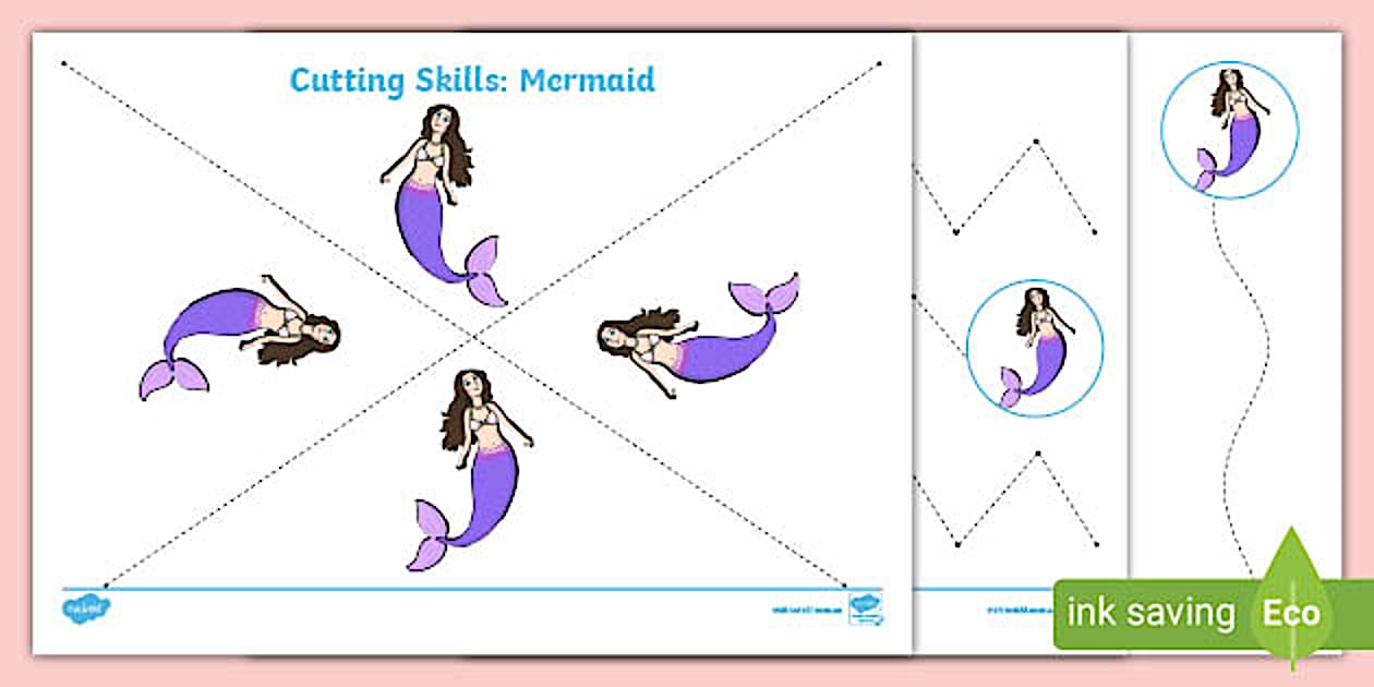 Mermaid-Themed Cutting Skills Worksheet (teacher made)