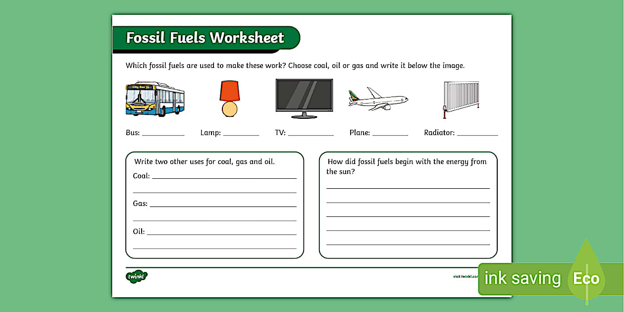 Fossil Fuels: Renewable and Nonrenewable Resources Worksheet
