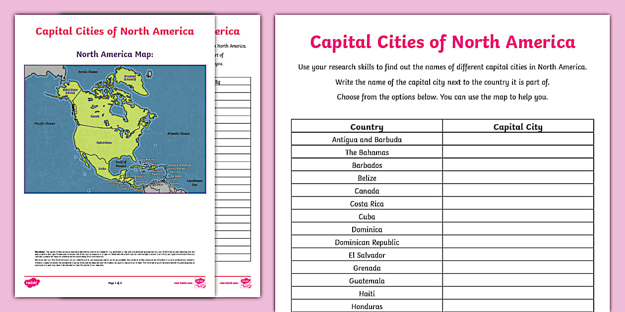 Map of North America: Capital Cities Activity