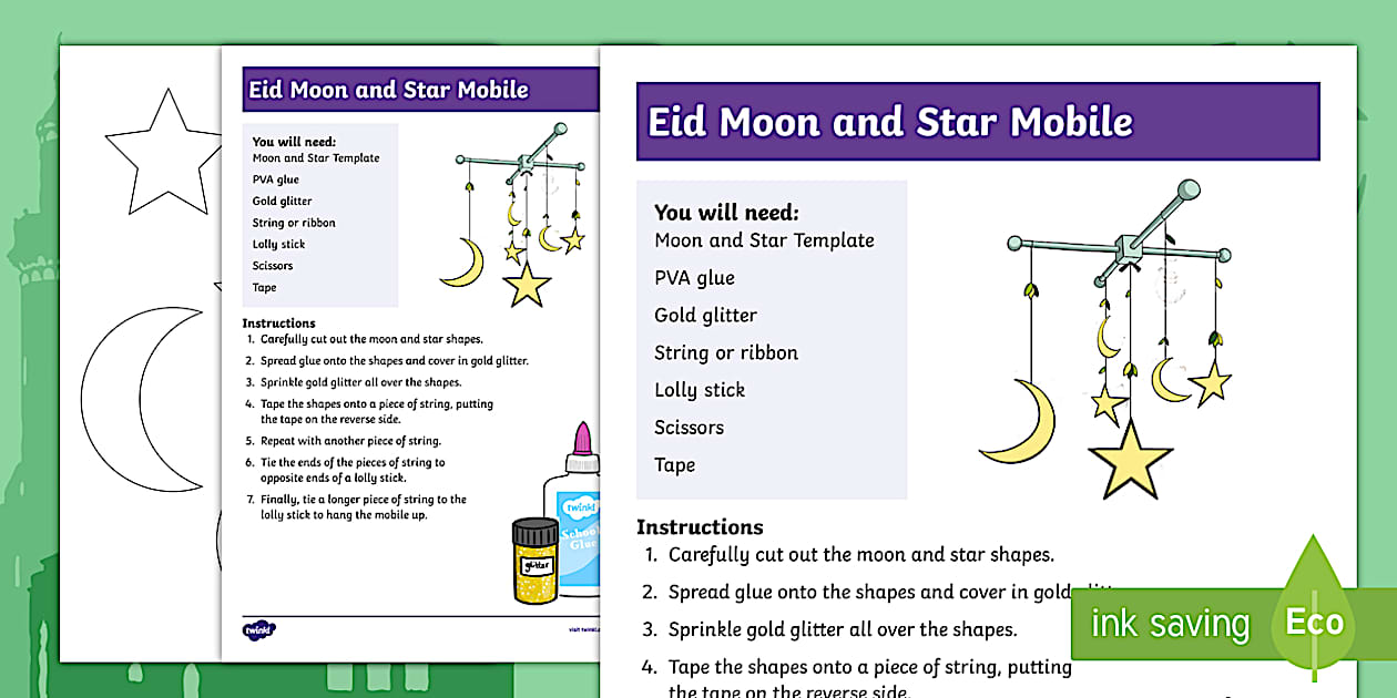 Eid Moon and Stars Mobile Craft Instructions (teacher made)