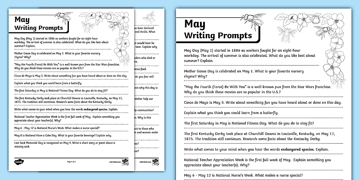 Eighth Grade Journal by the Month - May Writing Prompts