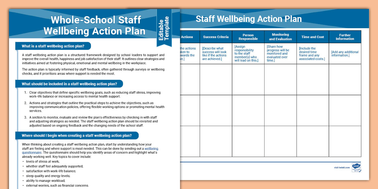 Whole-School Staff Wellbeing Action Plan - Twinkl