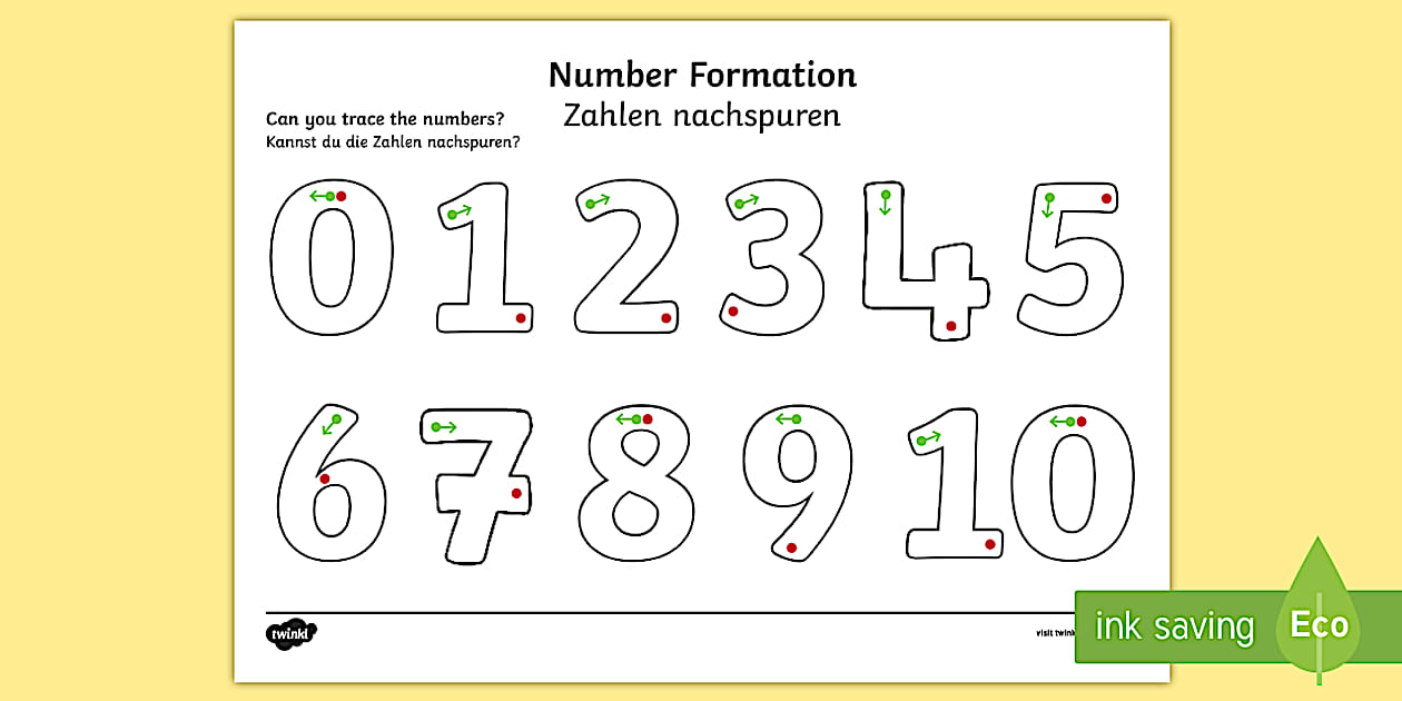 Number Formation Worksheet / Worksheet - English/German - EAL, German ...