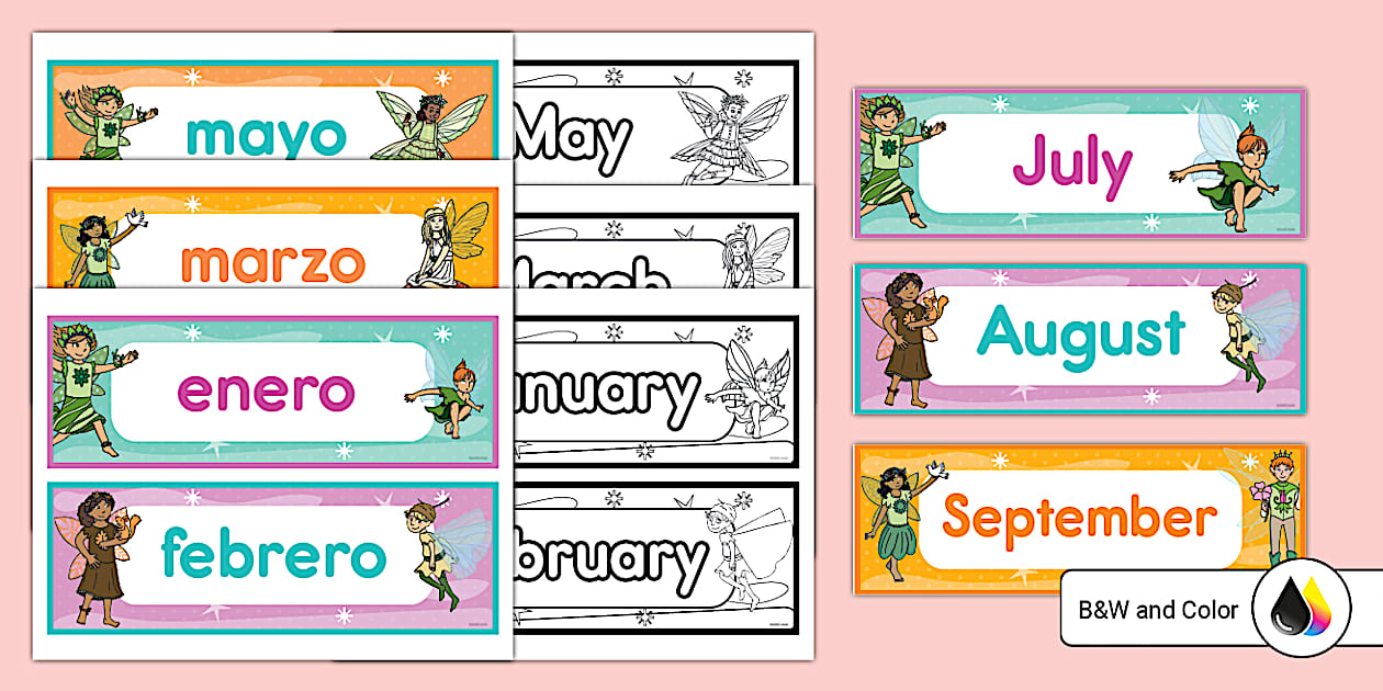 Fairy Months of the Year English/Spanish Bulletin Board Labels