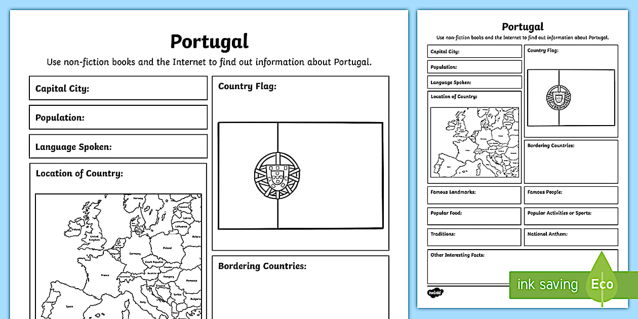All About Portugal Writing Template (Teacher-Made) - Twinkl
