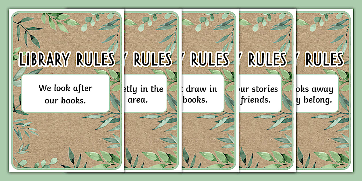 Botanical-Themed Library Rules Display Posters - Twinkl