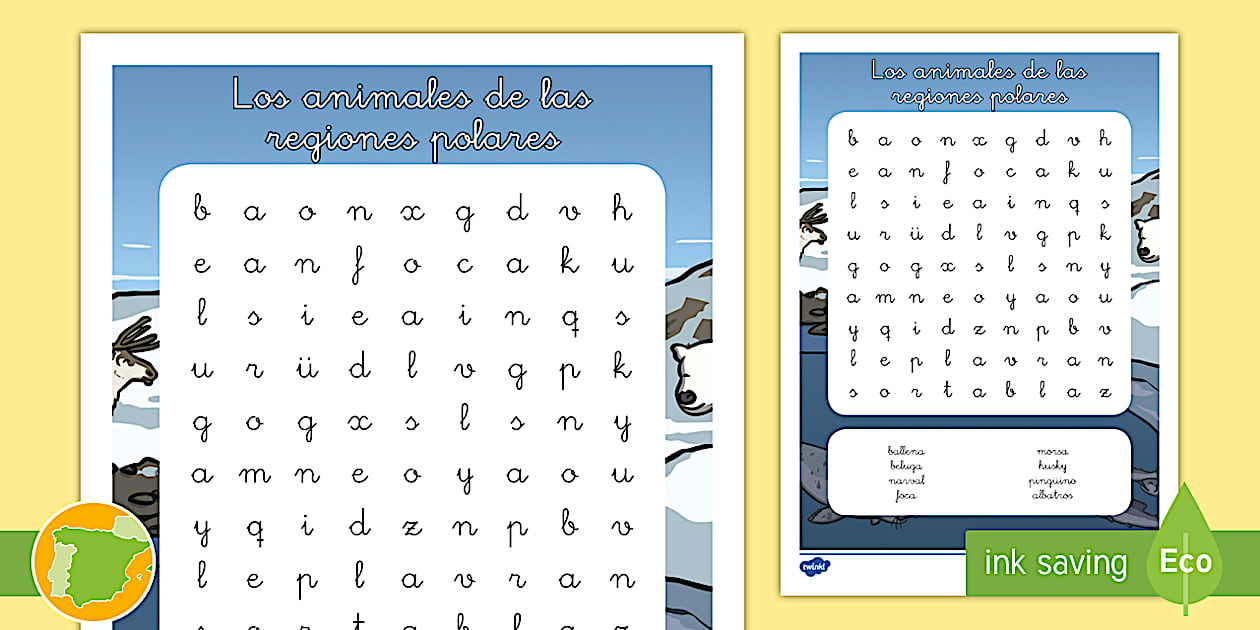 Sopa de letras: Los animales de las regiones polares