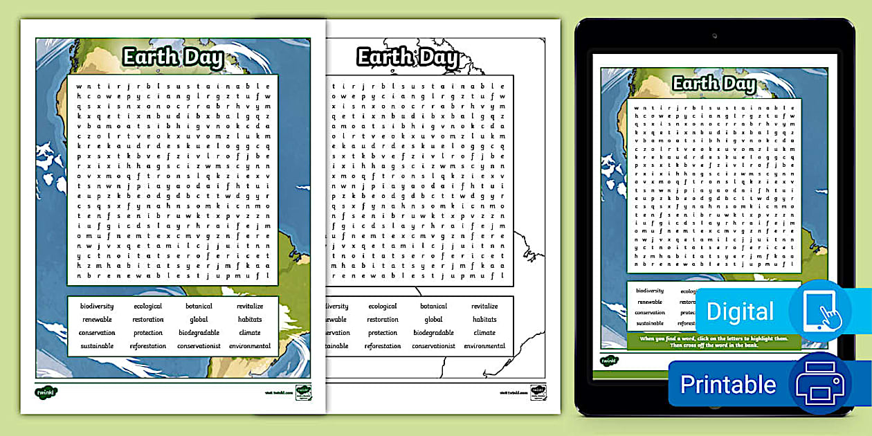 Earth Day Word Search for 6th-8th Grade (Teacher-Made)