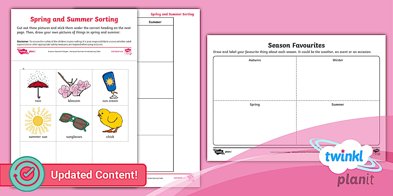Science: Seasonal Changes (Spring and Summer) Y1 Home Learning Tasks