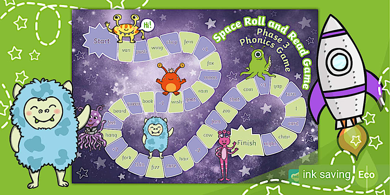 Space-Themed Roll and Read: Phase 3 Phonics Game - Twinkl