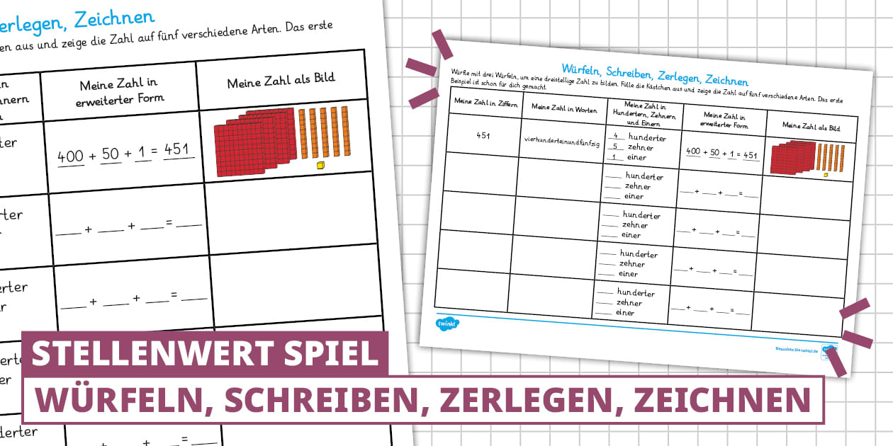 Stellenwert Spiel: Würfeln, Schreiben, Zerlegen, Zeichnen
