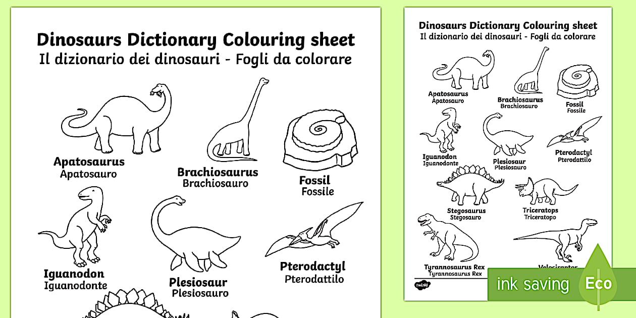 Dinosaur's Dictionary Coloring Sheet (Teacher-Made) - Twinkl