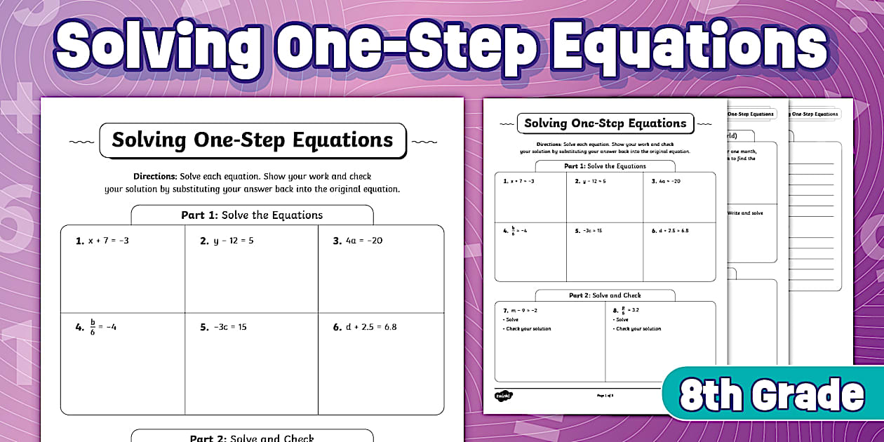 Basic Skills Solving One-Step Equations Practice Worksheet