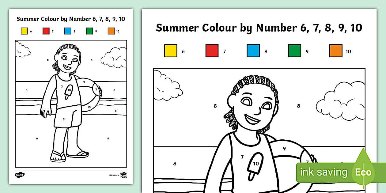 Summer Colour by Number 6, 7, 8, 9, 10 (Teacher-Made)