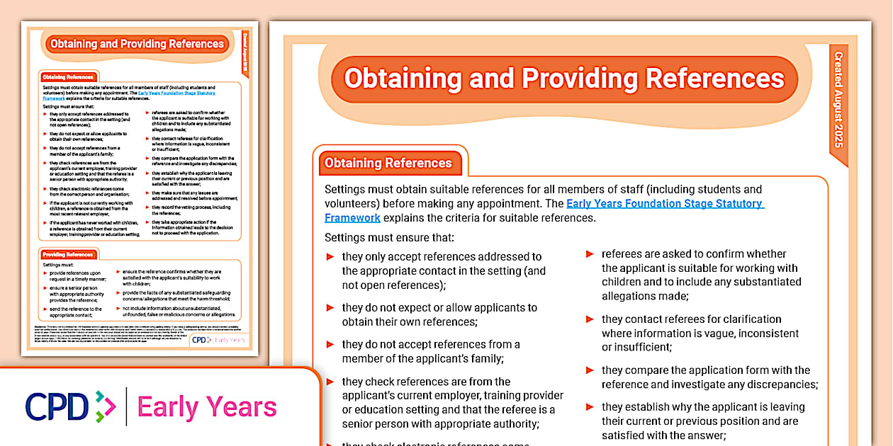 Obtaining and Providing References (Poster) | EYFS CPD