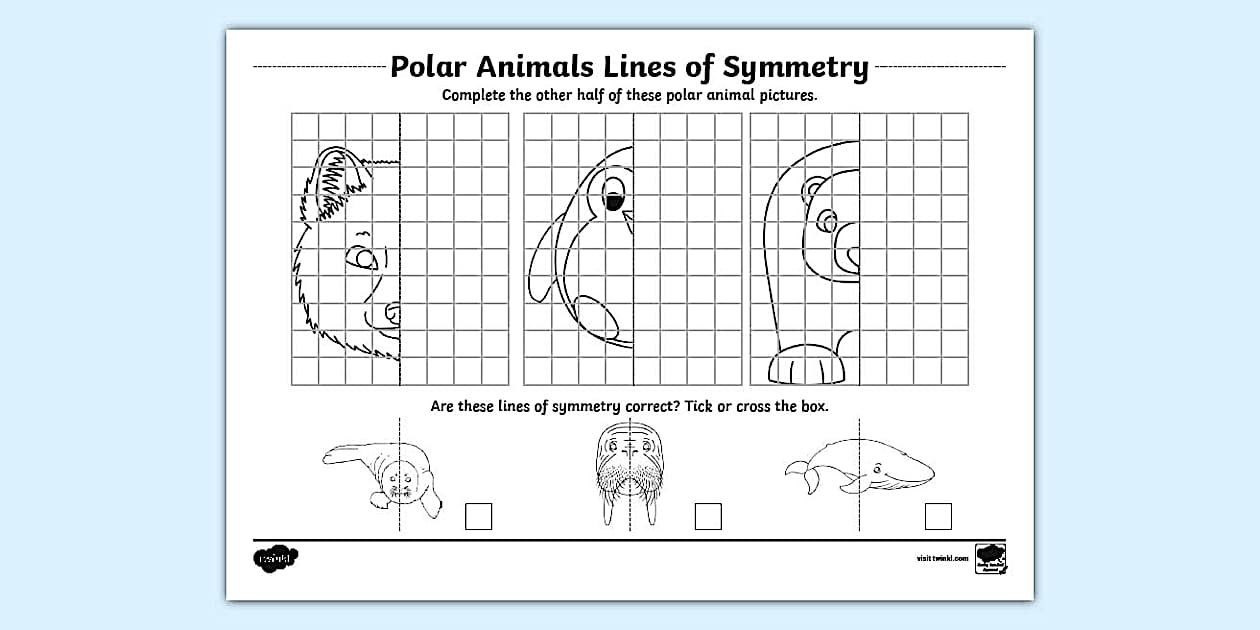 👉 Polar Animals Lines of Symmetry Worksheet - KS1 - Twinkl
