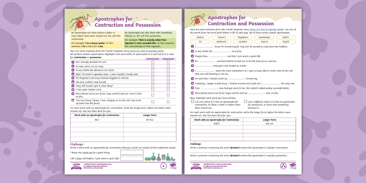 'Diary of a Not-So-Spooky Spider' Apostrophes Activity