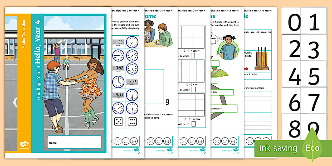 Black and White Moving to Year 4 Maths Transition Booklet