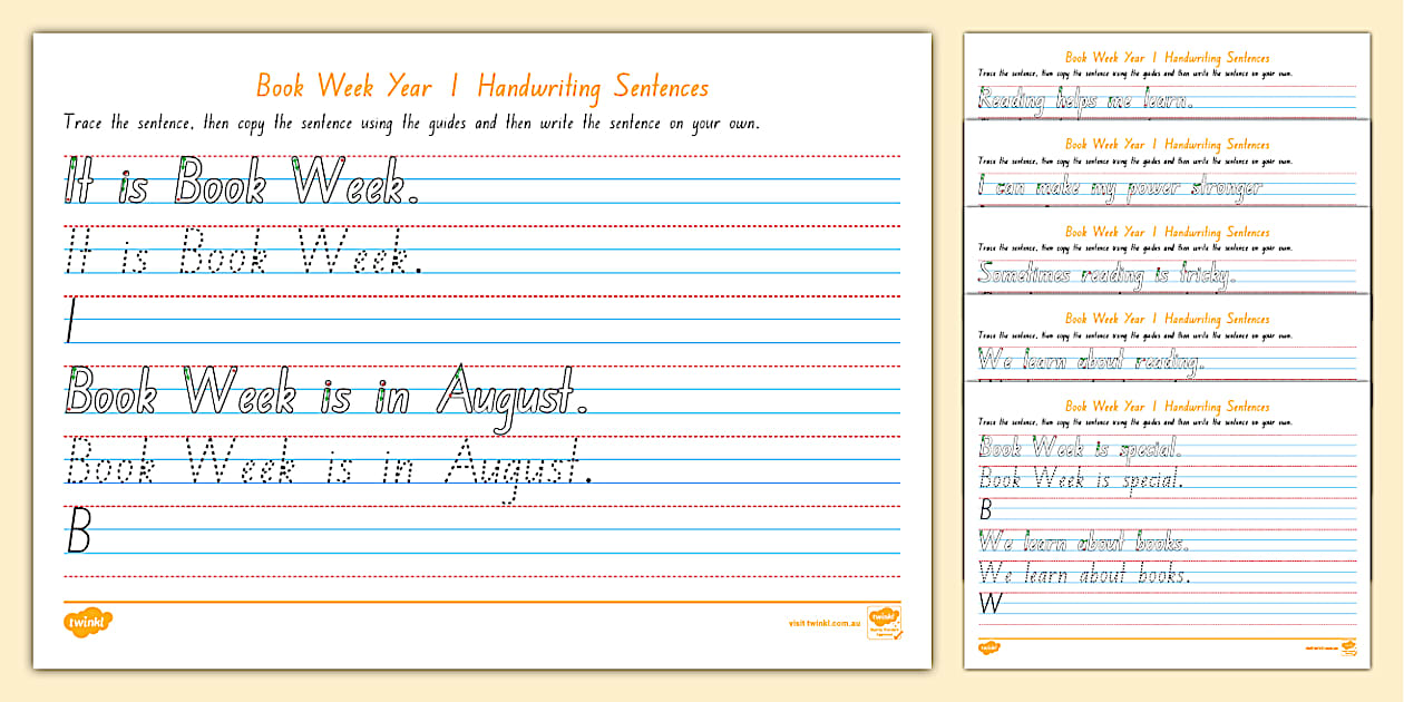 Book Week Year 1 Handwriting Worksheets (teacher made)