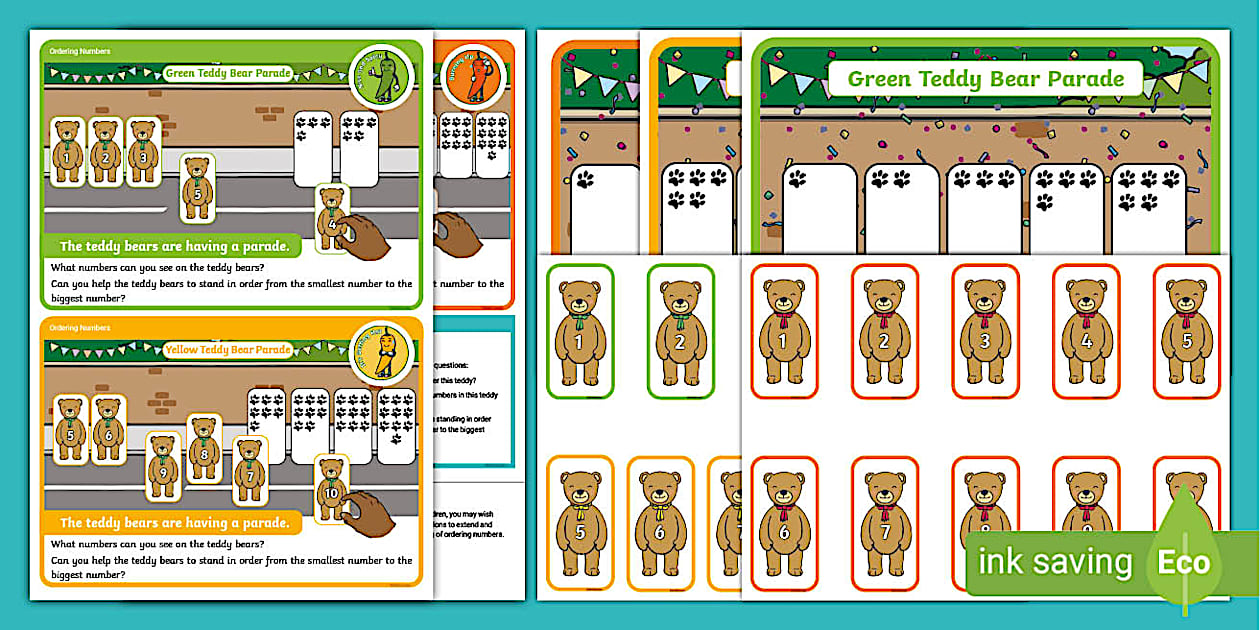 EYFS Ordering Numbers Chilli Challenge: Teddy Bear Parade