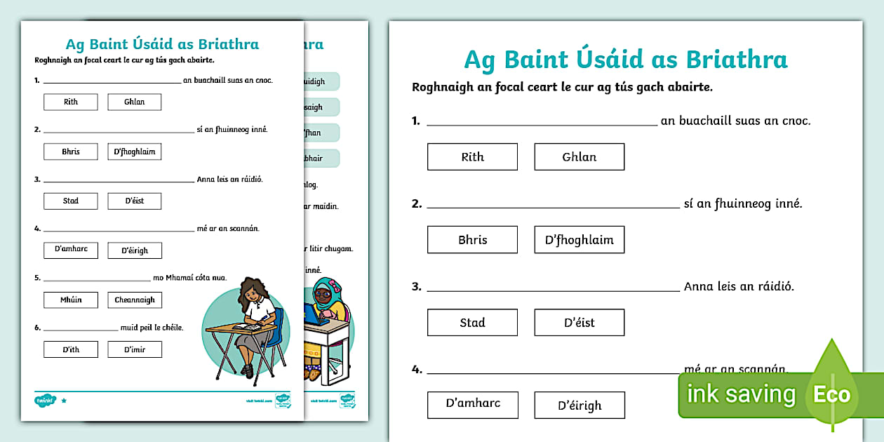 Ag Baint Úsáid as Briathra Bileog Oibre Difreáilte