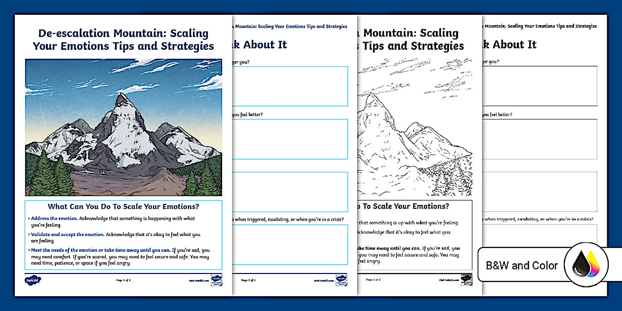De-escalation Mountain: Scaling Your Emotions Tips and Strategies Activity