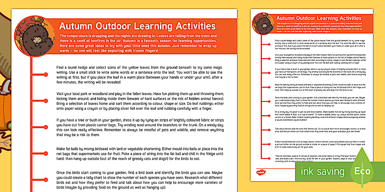 Autumn Outdoor Learning Activities Parent and Carer Information Sheet