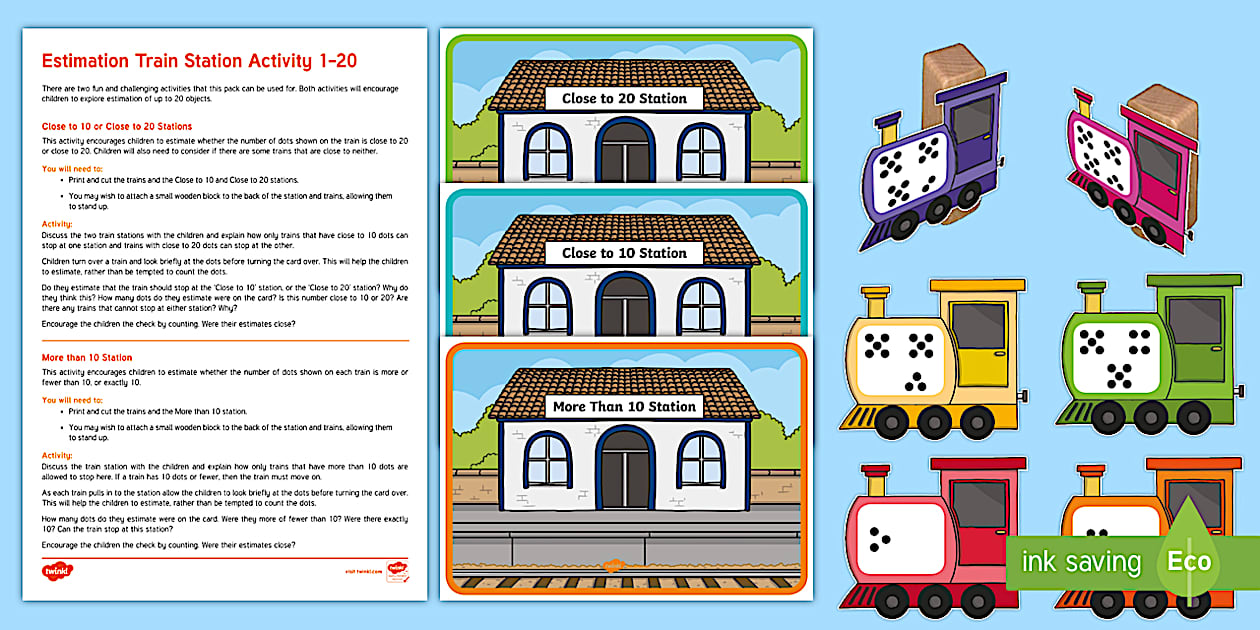 Estimation Train Station 1-20 Activity Pack (teacher made)