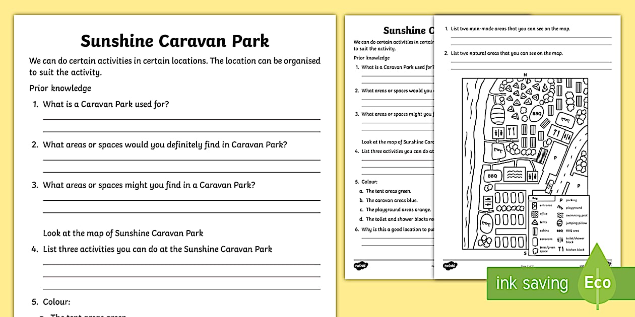 Sunshine Caravan Park Worksheet - Twinkl