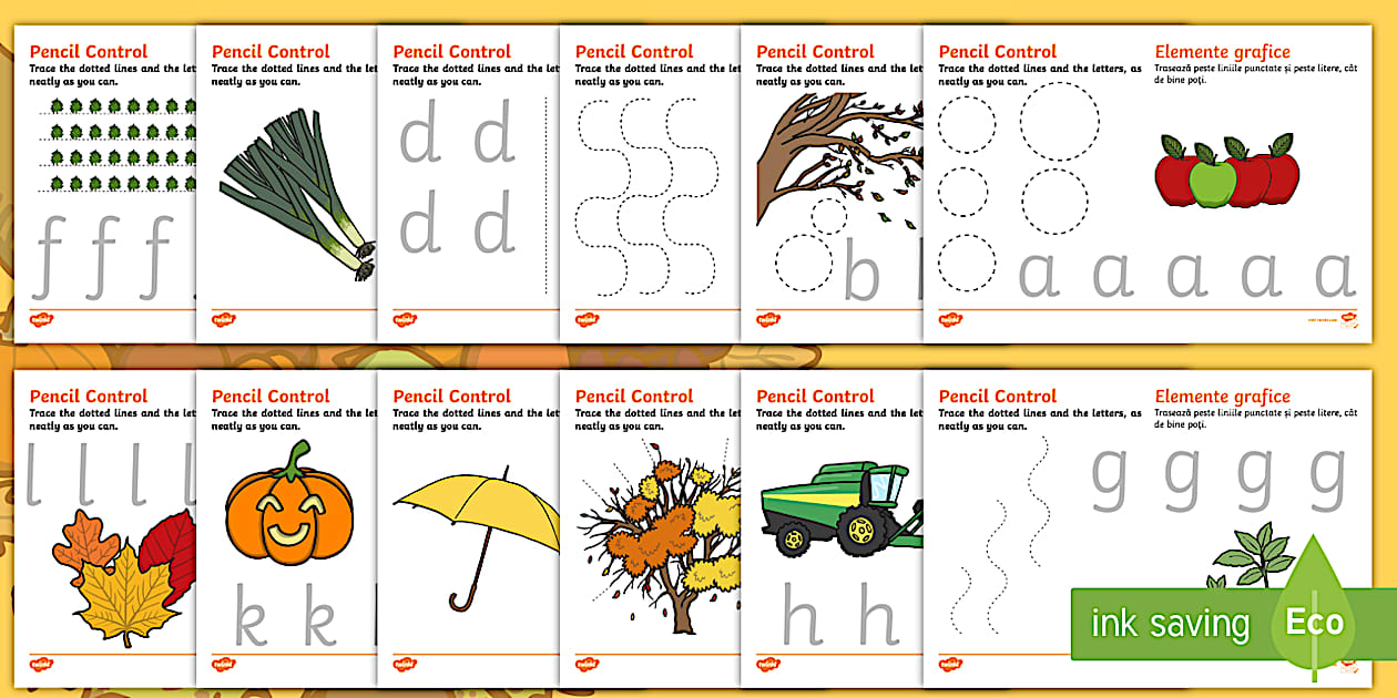 Autumn and Harvest Themed A-Z Pencil Control Worksheet / Worksheets