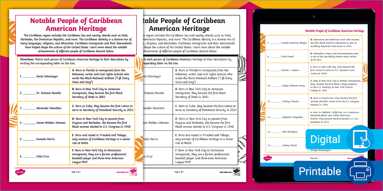 Notable People of Caribbean American Heritage Matching